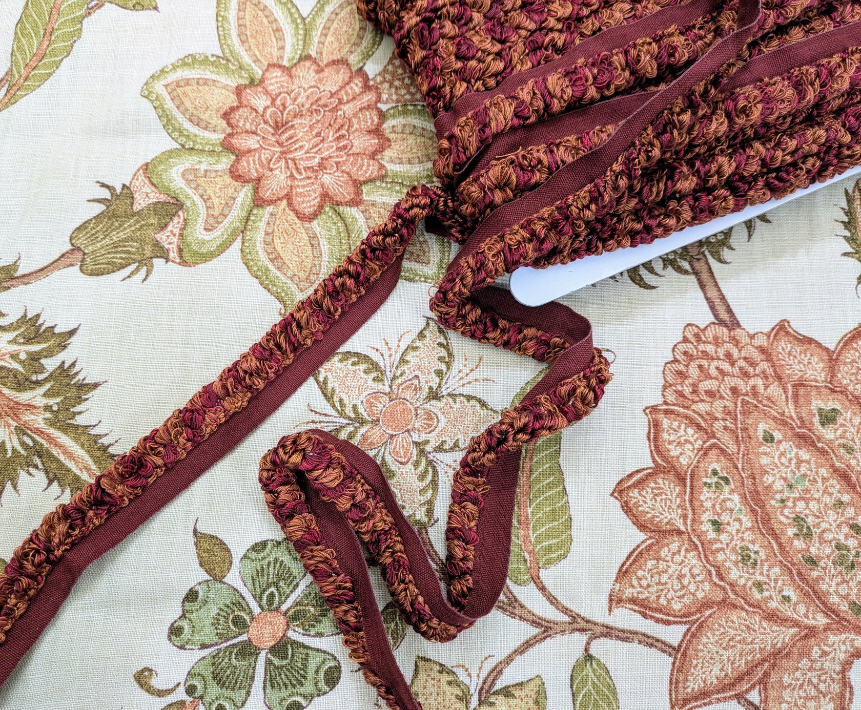 Fuchsia, Wine and Orange Flange Trimming – English Country Fabric