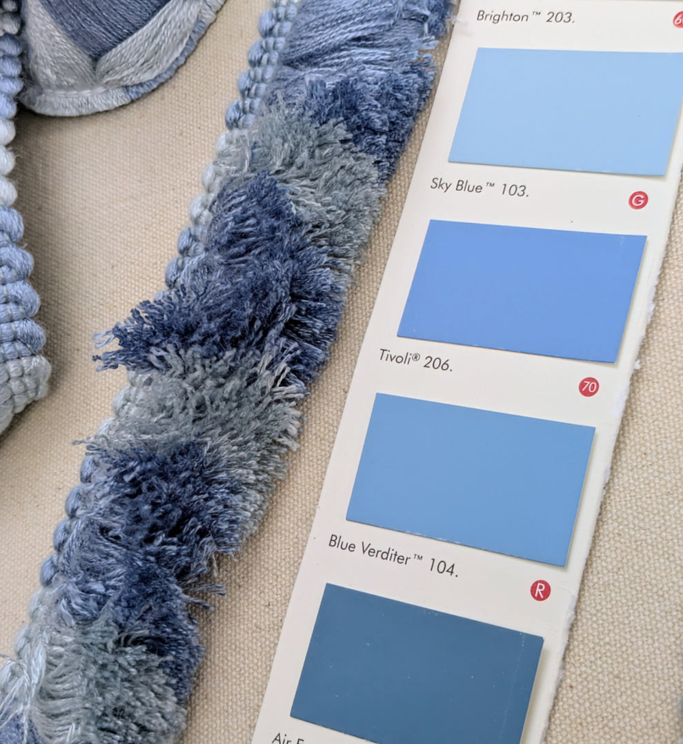 Sky Blue, Lilac & Light Blue, Two Tone Ruche Fringe for Soft Furnishin ...